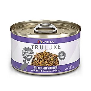 Weruva TruLuxe Cat Food, Steak Frites Dinner with Beef & Pumpkin in Gravy, 3oz Can (Pack of 24), Purple