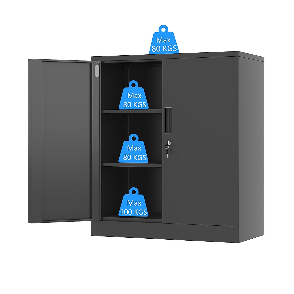 iJINGUR Metal Storage Cabinet with Locking Doors and 2 Adjustable Shelves, Small Lockable Steel Storage Cabinets for Garage Home Office Basement Pantry Classroom and Workshop (Black)