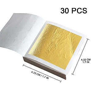 Edible 24K Gold Foil Leaf Sheets, 30 Sheets Real Gold Leaf Leafing Sheets Foil Paper for Cake Chocolates Decorating Bakery Pastry Cooking Beauty Routine Makeup Health Spa Art Craft Work