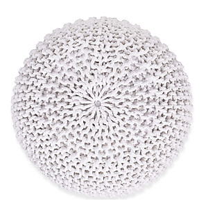 BIRDROCK HOME Round Pouf Ottoman | Cotton Braided Foot Stool with Bean Bag Filling | Boho Foot Rest for Living Room & Bedroom | Compact & Comfortable Seating, Lightweight & Soft | Ivory