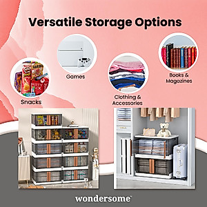 Wondersome Collapsible Storage Bins - 6-Pack of Extra-Large 19-Gallon/76-Quart Stackable Wheeled Clothing, Shoe, Bedroom, Office Organizer - Foldable Containers - Assembles in Second - US-Based Brand