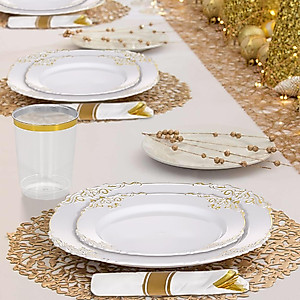 50 Gold Wrapped Plastic Cutlery Set with Napkin - By Zulzzy- Individually Pre Rolled Gold Silverware Disposable Ideal for Parties, Weddings, 50 Forks, Spoons & Knives with White Napkins