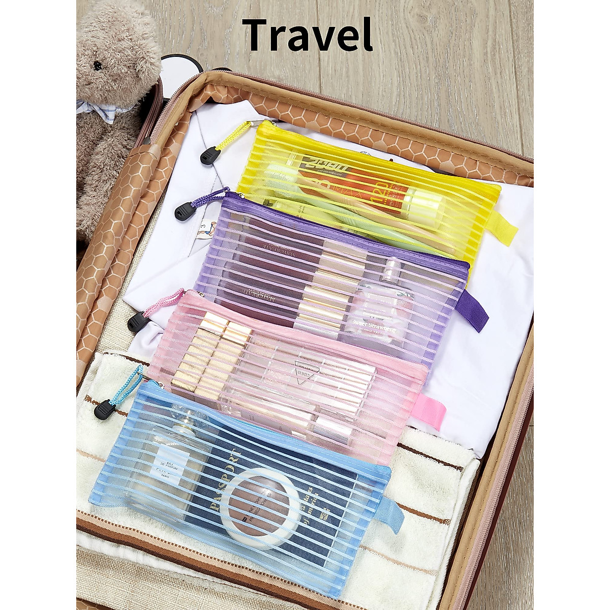 JARLINK 20 Pack 10 Colors Zipper Mesh Pouch, Zipper Bag Multipurpose Travel Bags for Office Supplies Cosmetics Travel Accessories Multicolor