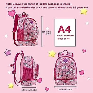 HAPPYSUNNY Toddler Backpack and Lunch Box Set for Girls 2-in-1 Kids Unicorn Backpack and Insulated Lunch Bag Compartment