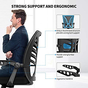 Ergonomic Office Chair, Mid Back Mesh Computer Desk Chair with Lumbar Support, Flip-up Arms, Adjustable Backrest, Swivel Comfortable Task Chair for Teens, Women, Adults,Black