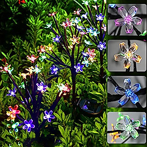 YINGFAKE Solar Garden Cherry Blossom Lights, 2 Pack Outdoor Waterproof LED Solar Powered Flower Light, 40 Cherry Blossom Pathway Decor Landscape Lights for Garden, Yard, Patio, Lawn