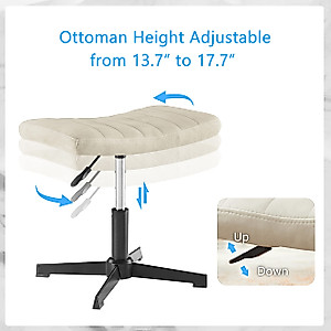 Art Leon Criss Cross Chair - with Ottoman and Pillow, Armless Office Desk Chair No Wheels, Modern Swivel Height Adjustable Mid Back Wide Seat Computer Task Vanity Chair for Home Office, Off White