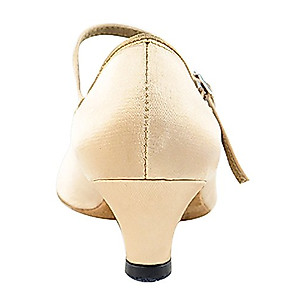 Very Fine Dance Shoes - Ladies Practice, Cuban Low Heel Ballroom Dance Shoes - 3008-1.3-inch Heel and Foldable Brush Bundle - Light Brown Satin - 4.5