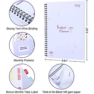 Monthly Budget Planner Book (Undated) with 12 Pockets for Income, Debt, Saving, Expense and Bill Tracker Organizer, Purple, Spiral Design