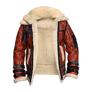 ZA Fashion Cloud Men Real RAF Aviator B3 Bomber Flight WW2 Shearling Sheepskin Jacket (XS)