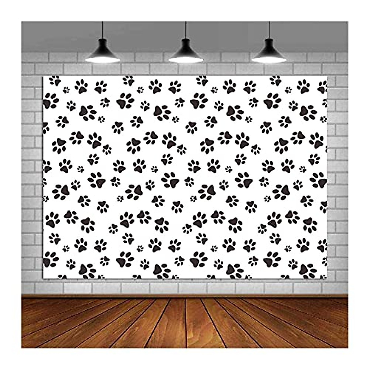 Paw Print Themed Photography Backdrop Vinyl 7X5FT Happy Birthday Party Supplies Puppy Dog Paw Print Photo Background Baby Shower Pet Treat Party Decoration Candy Table Photo Booth Studio Props