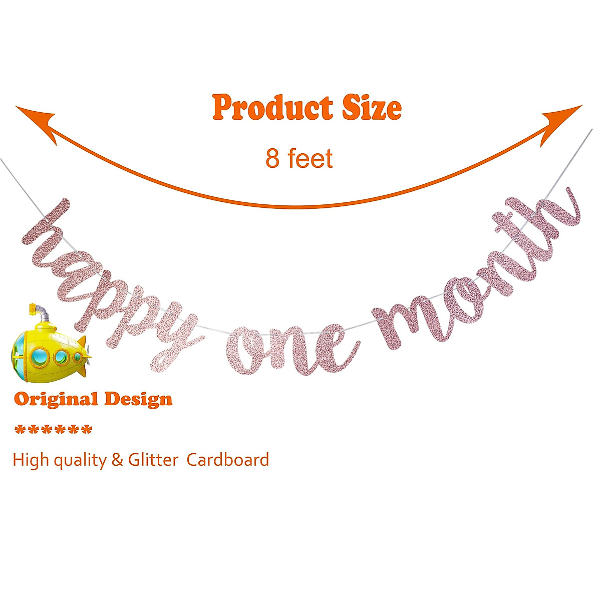 Starsgarden Glittery Rose Gold Happy One Month Banner, Baby Boys/Girls' 1 Months/Half Year Birthday, Baby Shower Party Gold Gliter Paper Sign(Rose Gold One Month)