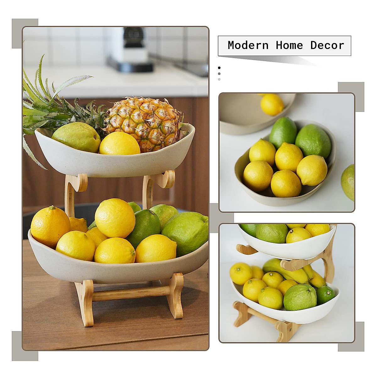 Mangoton 2 Tier Fruit Basket,Ceramic Fruit Bowl for Kitchen Counter,Fruit Basket for Kitchen,Fruteros para Cocina,Large White
