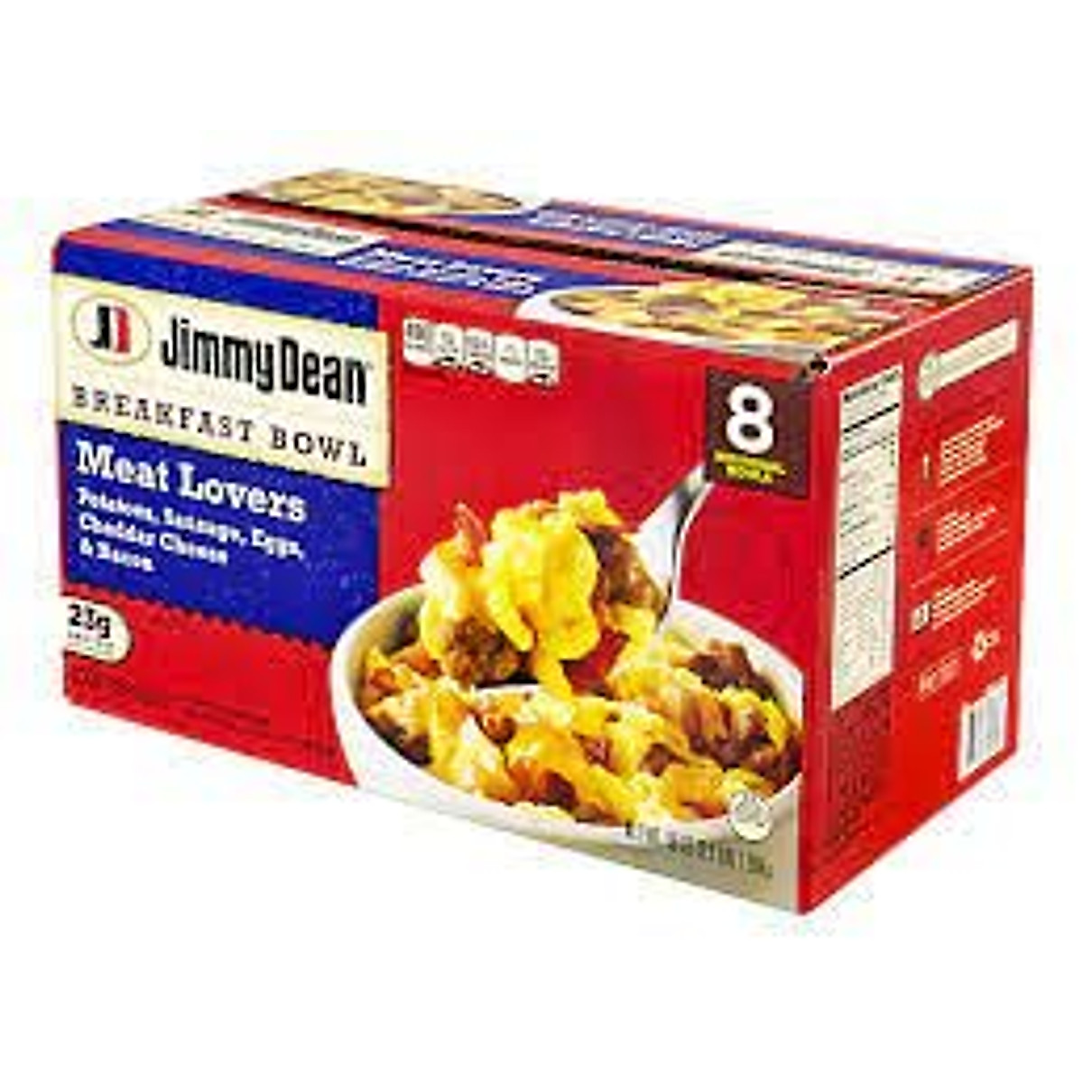 Gourmet Kitchn Jimmy Dean Meat Lovers Breakfast Bowls - 3 Boxes (8 Bowls Each, 24 Bowls Total) - Potatoes, Sausage, Eggs, Cheddar Cheese and Bacon - Frozen Meal