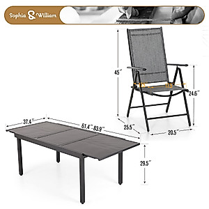 Sophia & William 9 Pcs Patio Dining Set for 6-8 People, Outdoor Folding Furniture Set with Expandable Metal Patio Table and Foldable Textilene Patio Sling Chairs