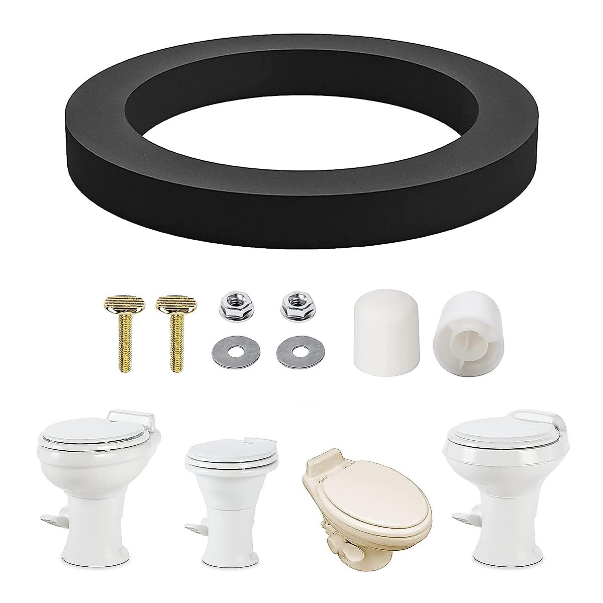 UGSHY 1 PC 385311652 Replace RV Toilet Seal Kit, Mounting Hardware and Seal Compatible for RV Toilet Replacement Seal for RVs, Camper Trailers (Black)
