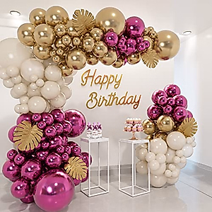 Metallic Magenta/Purple Red and Gold Balloons Garland Arch Kit, Metallic Magenta/Purple Red Sand White and Gold Balloon Garland Kit for Bachelorette Party Birthday Wedding Baby Shower Decorations