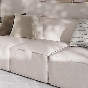 BizChair Fabric Middle Chair Module for Sectional Sofa, Customizable Modular Couch Armless Middle Seat, Cream