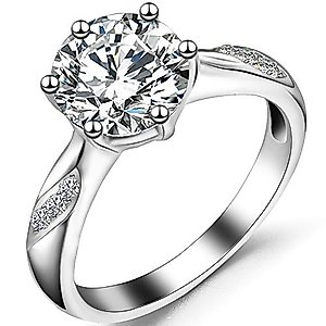 Jude Jewelers Stainless Steel 2 Carat Simulated CZ Diamond Wedding Engagement Proposal Ring (Silver, 8)