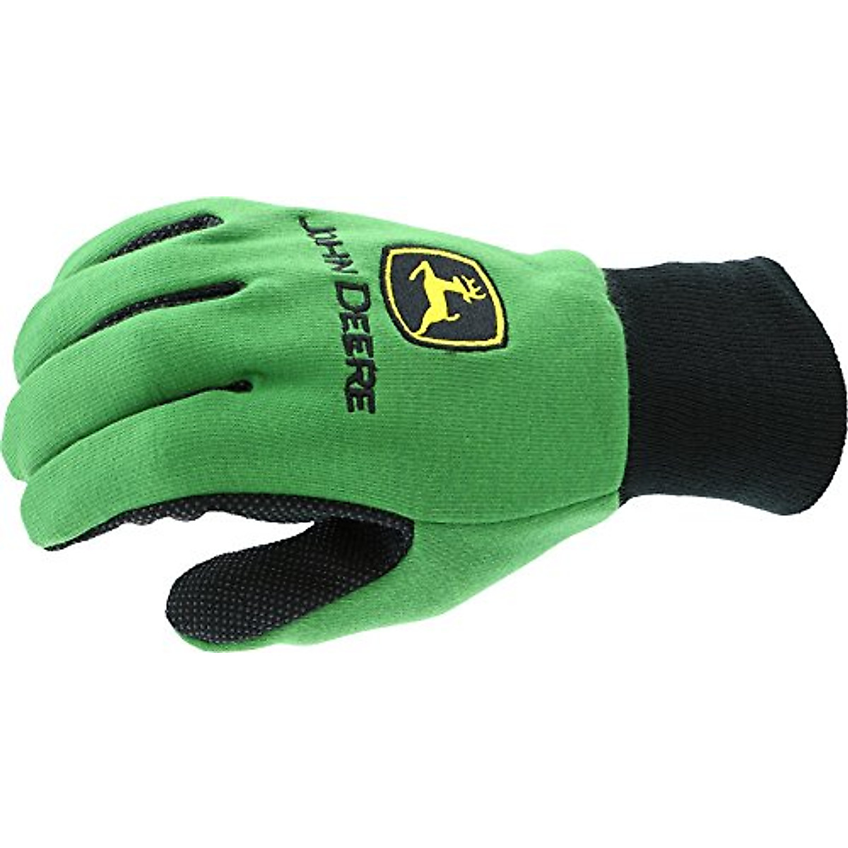 John Deere JD00002 Jersey Gloves - Large, 10 oz Jersey Gloves, Ribbed Knit Wrist, Polyester/Cotton Fabric Straight Thumb, Green/Black