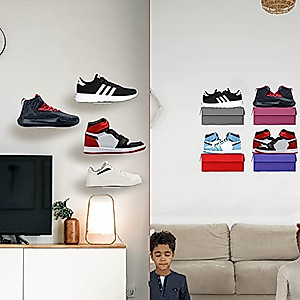 Cosmos 4 Pcs Acrylic Shoe Display Shelf Floating Shoe Shelves- Wall Mount Sneaker Shelves with Velvet Tape for Displaying Showcase Shoes and Sneaker Collection Shoes Box (Solid White)