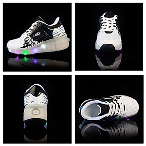 qyy Led Light Roller Skate Sneakers with Wheels for Boys Girl Luminous Light up Wheelies Shoes Skateboarding Shoes Wheel Shoes for Outdoor Sports The Best Gift Black-USA 4