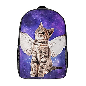 WZOMT Galaxy Cat School Backpack for Girls Boys Teens Cute Little Kitten with Wings in Purple Space Bookbags Student Rucksack Fashion Daypack Water Resistant Sport Hiking Travel Bags Large 17"