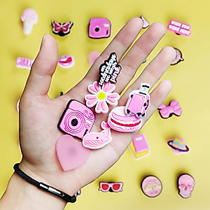 IOKUKI 35 PCS Pink Shoe Charm for Girls Women, Aesthetic Shoe Decoration Charms for Clog Slides Sandals, Pink Party Favors