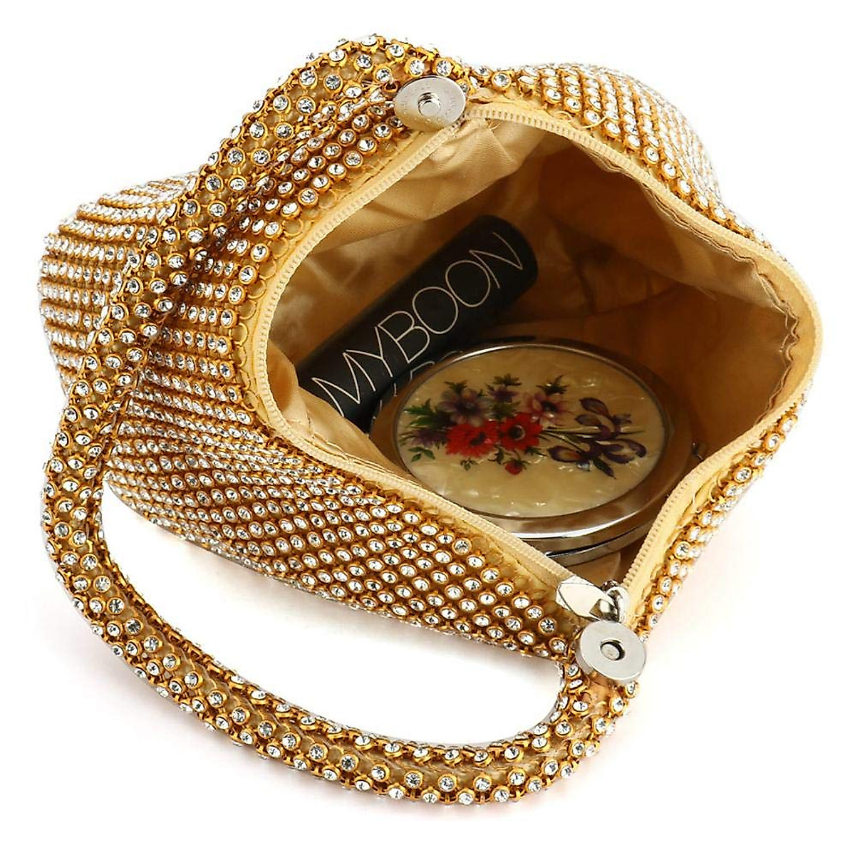 Women's Evening Bag Rhinestone Purse Handbags Triangle Style Chain Clutch Purse Bag Sparkly Party Prom Wedding Purse (Gold)