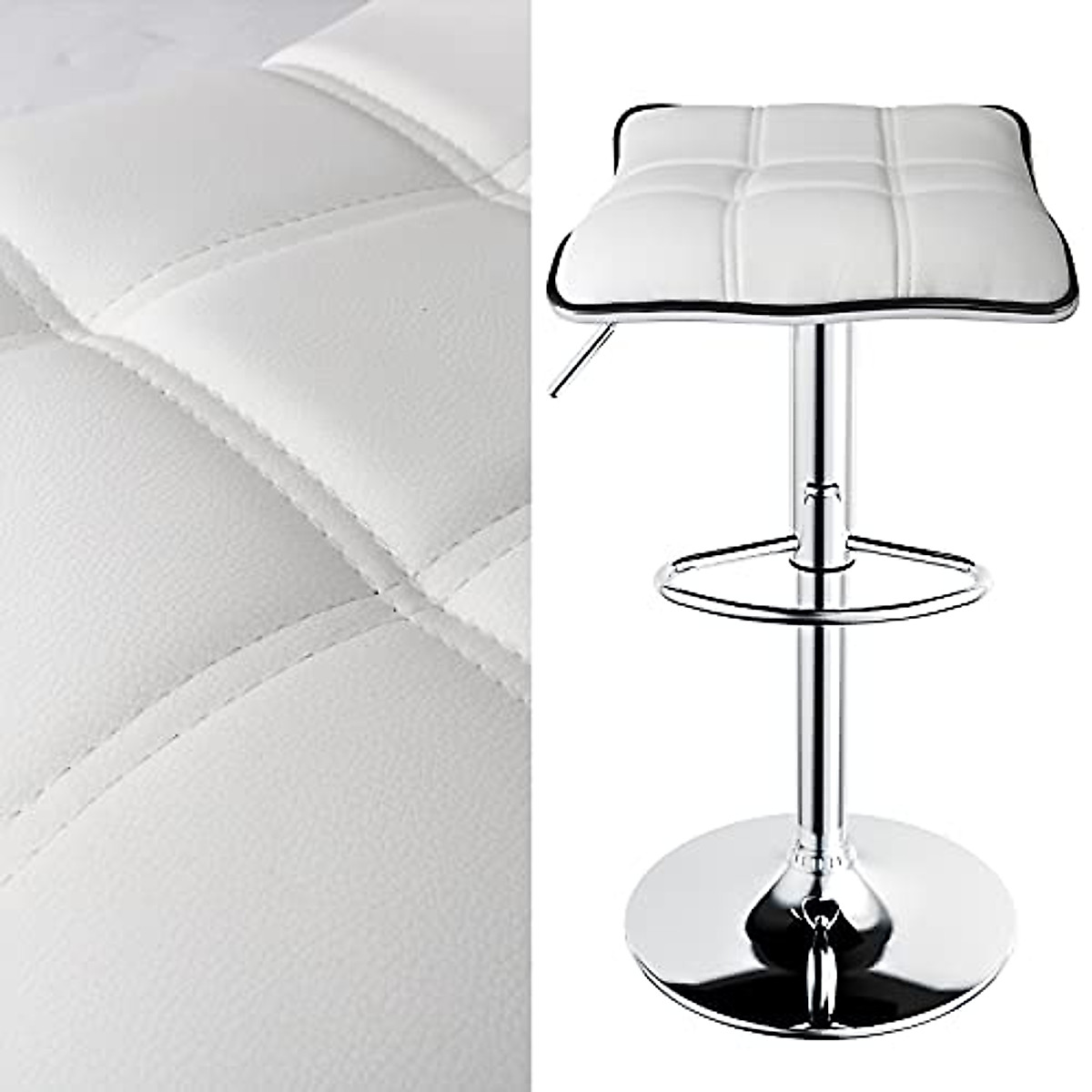 ErgoDesign Bar Stools Set of 2, Square Backless Adjustable Bar Stools, Swivel Bar Stool, Barstools Set of 2 (White)