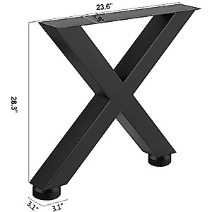 VEVOR Set of 2 Steel Table Legs, 28''Height 24''Wide Dining Table Legs, Heavy Duty 3.1" Square Box Section X Frame Table Legs, 28x24x3.1 Inch Black Color Industrial Country Style Metal Dining Legs