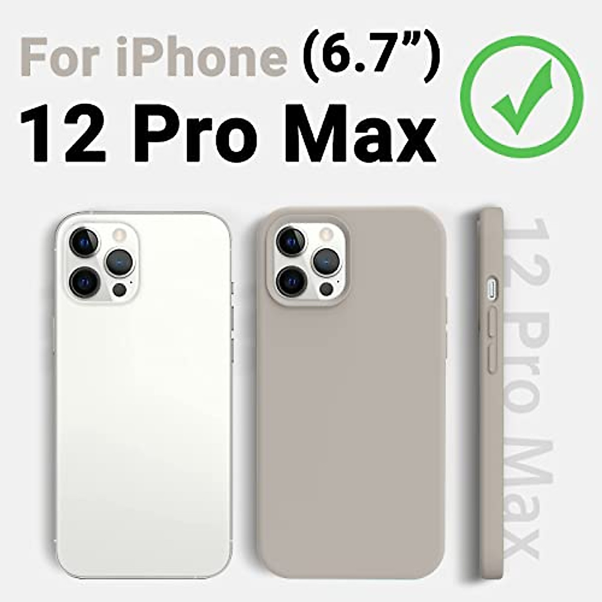 AOTESIER Shockproof Designed for iPhone 12 Pro Max Case, Liquid Silicone Phone Case with [Soft Anti-Scratch Microfiber Lining] Drop Protection 6.7 inch Slim Thin Cover, Stone