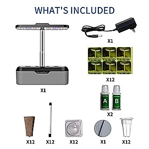 Hosadybrt Indoor Garden Hydroponic Growing System: Plant Germination Kit Vegetable Growth Lamp Countertop with LED Grow Light - Hydrophonic Planter Grower Harvest Veggie Lettuce (12 Pods, Grey)
