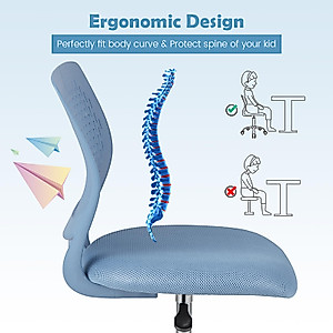 DORTALA Desk Chair for Teen, Kids Armless Swivel Small Cute Low-Back Mesh Office Chair Comfy with Adjustable Height, Lumbar Support, Ergonomic Computer Study Chair in Home Bedroom School, Blue