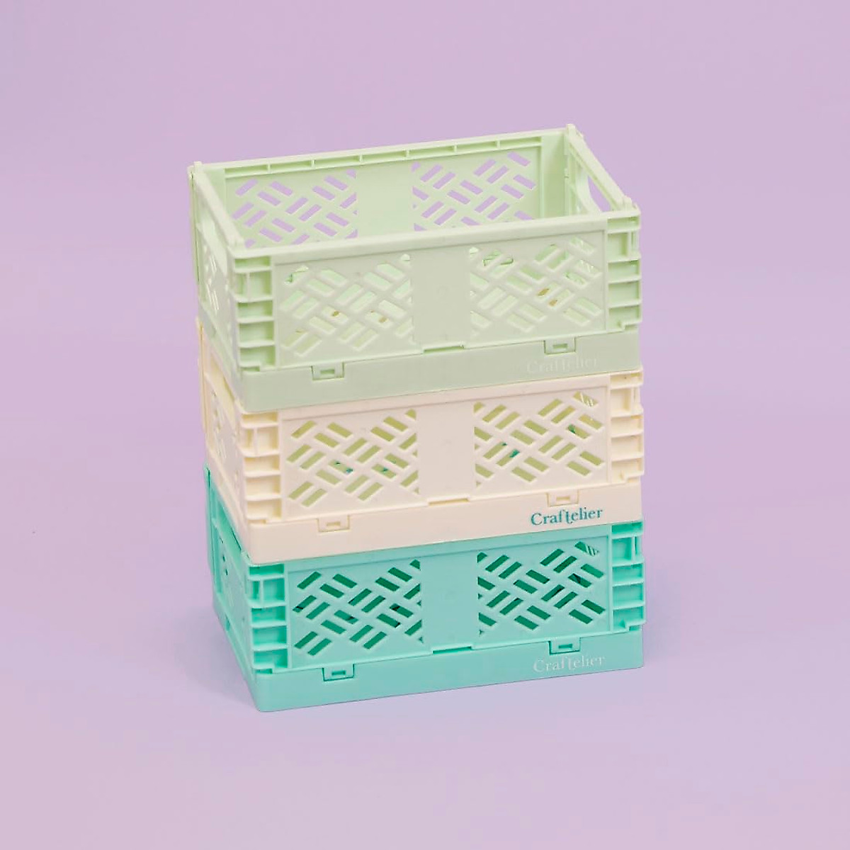 Craftelier - Box for Organisation and Storage of Craft Materials | Foldable and Stackable Design | Small Size - Open Box Measures 13,5 x 9,5 x 9,5 x 5,5 cm - Colour Turquoise