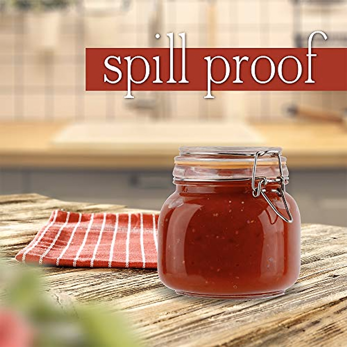 Glass Jars with Airtight Lid | Glass Airtight Food Storage Containers | Clear Leak Proof Rubber Gasket and Clamp Lid [Set of 4-25 oz]