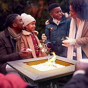 Endless Summer Lindsey 30 Inch Square Outdoor UV Printed 50,000 BTU LP Gas Fire Pit​ Patio Table with Faux Wood Mantel and Stamped Steel Base