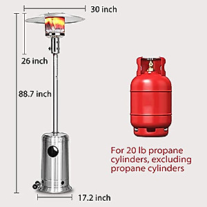 ROMONICA 48,000BTU Outdoor Patio Heater Tall Standing Hammered Finish Garden Outdoor Heater Propane Standing, Stainless steel outdoor space gas heater with wheels, Silvery - 3 set