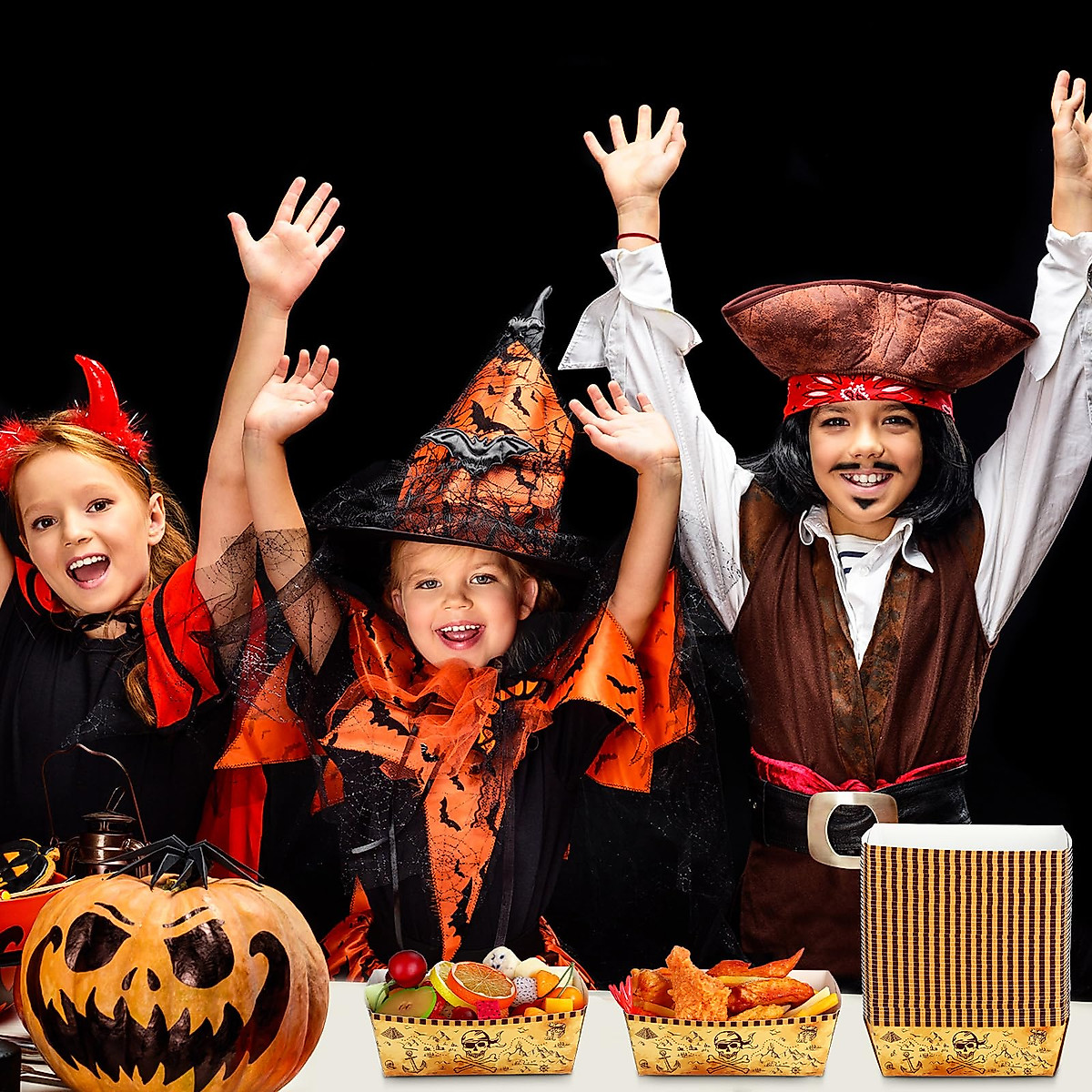 Junkin 50 Pcs Pirate Party Supplies Decorations Pirate Paper Food Trays Nautical Theme Party Favors Disposable Snack Box Boat for Halloween Pirate Caribbean Birthday Baby Shower (Brown)