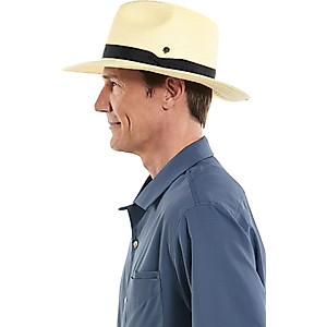 Coolibar UPF 50+ Men's Women's Peyton Lightweight Fedora - Sun Protective (XX-Large- Ivory/Black)