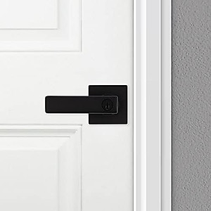 Kwikset Breton Keyed Entry Door Lever featuring SmartKey Security and Microban in Matte Black