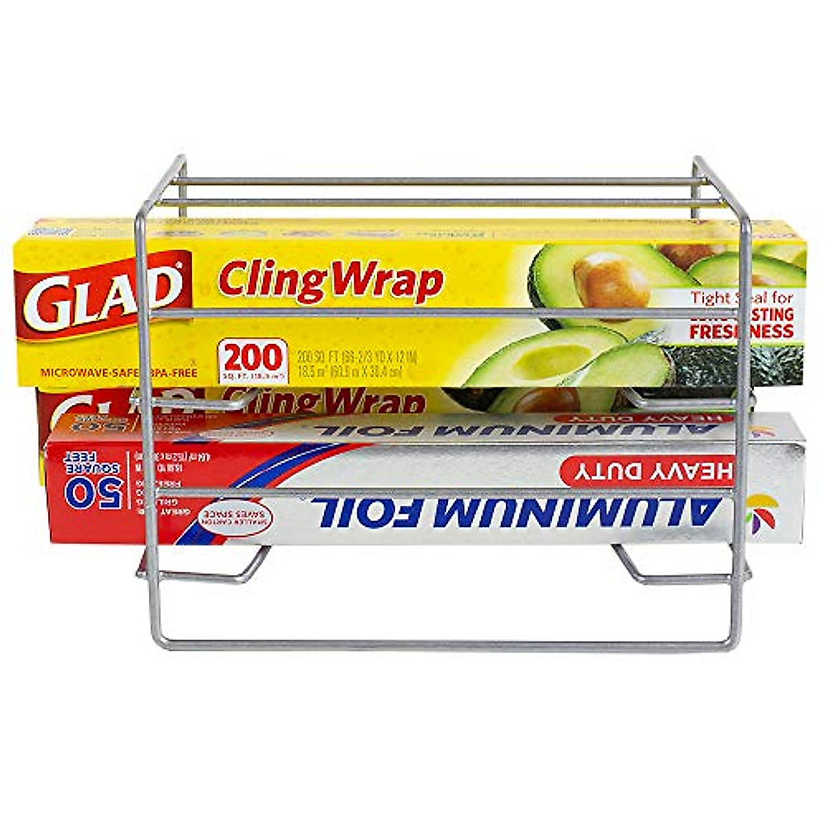 Home Basics W 3 Tier Heavy Duty Kitchen Countertop or Cabinet Organizer for Food Wrap, Foil, Wax Parchment Paper, Plastic Bags, Silver