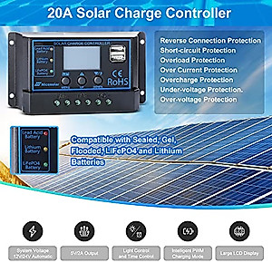 Nicesolar 20W 12V Solar Panel Kit Monocrystalline Off Grid System Battery Maintainer Charger for Car Boat RV Marine Home with 20A Charge Controller for 12 Volt Lead-Acid & Lithium & LiFePO4 Battery
