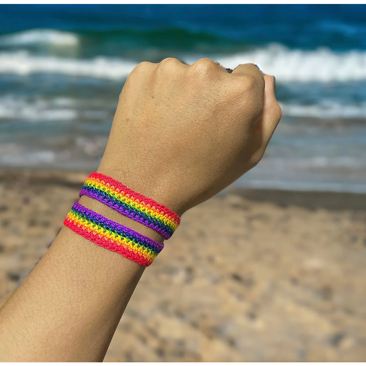 LAVIP Leather Handmade Men's Women's Rainbow Cord Bracelet Plaided Hippie Cotton Braided Gay Pride Wristband