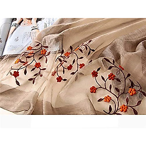 Alysee Women Lovely Silk&Wool Mixed Floral Embroidered Scarf Shawl Wrap Khaki