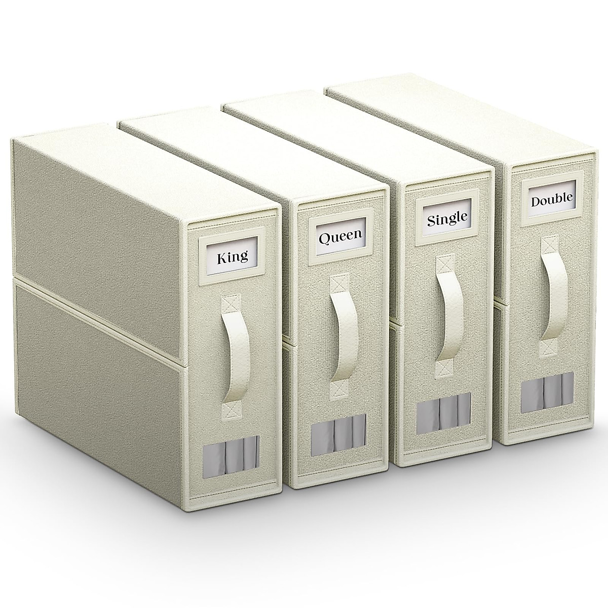 Luxury Lineup Bed Sheet Organizer 4 Pack, Foldable Linen Closet Organizers and Storage, Sheet Organizer Queen & King Size, Bedding Storage Box for Bedsheets, Duvet Covers and Pillow