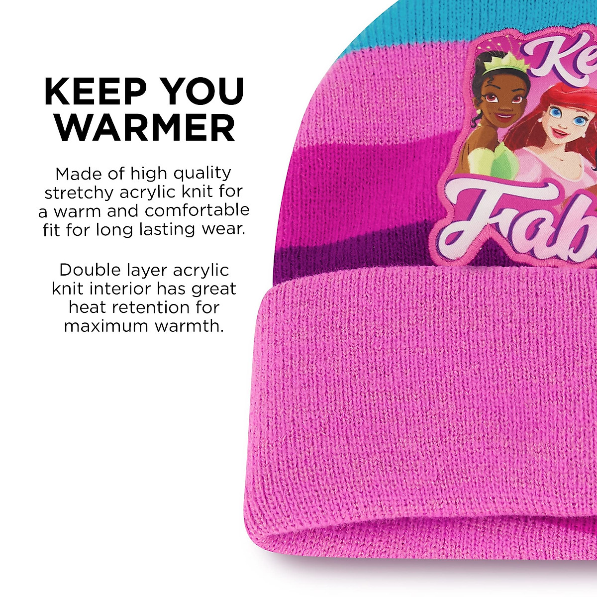 Disney Girls Winter Hat with Knit Gloves and Insulated Ski Glove Set, Princess For Ages 4-7