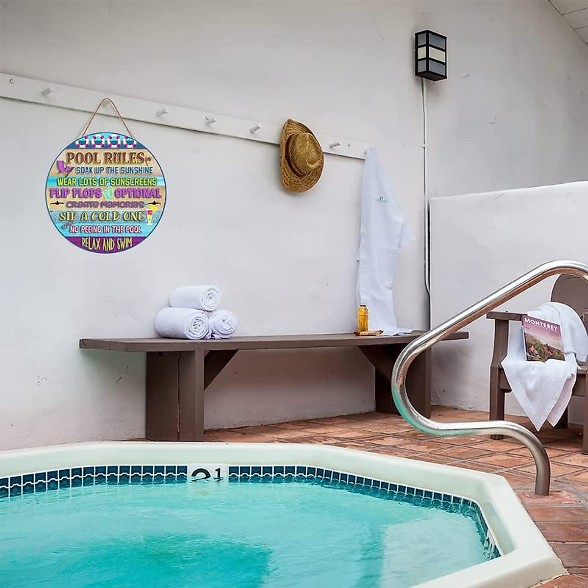 Summer Pool Decorations Outdoor Pool Rules Slogan Wood Garden Decor Round Pool Signs Summer Garden Wood Hanging Swim Or Float Wall Decor Enjoy The Sunshine Yard Plaque for Home Patio Pool Area 12 inch