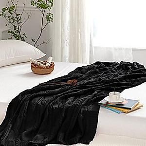 Aormenzy Black Knit Throw Blankets Cable Knit Decorative Throw Blanket Soft Cozy Knitted Blanket for Sofa Couch Bed, 50" x 60"