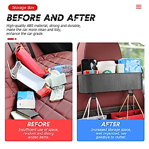 BELOMI Car Headrest Backseat Organizer with Cup Holder, Seat Back Hanging Storage Box with Hooks, Multi-Functional Drink Pocket Food Snack Phone Tray for Kids, Car Travel Accessories (Black)